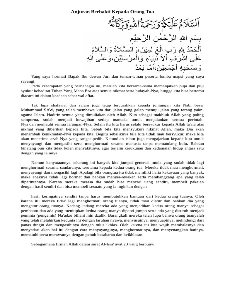 Teks Anjuran Berbakti Kepada Orang Tua | PDF