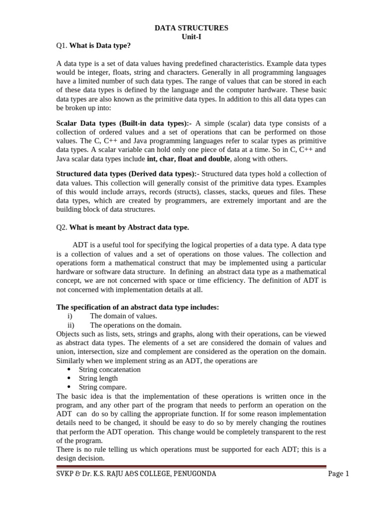 Ds-Unit-I 2019-2020 | PDF | Data Type | Pointer (Computer Programming)