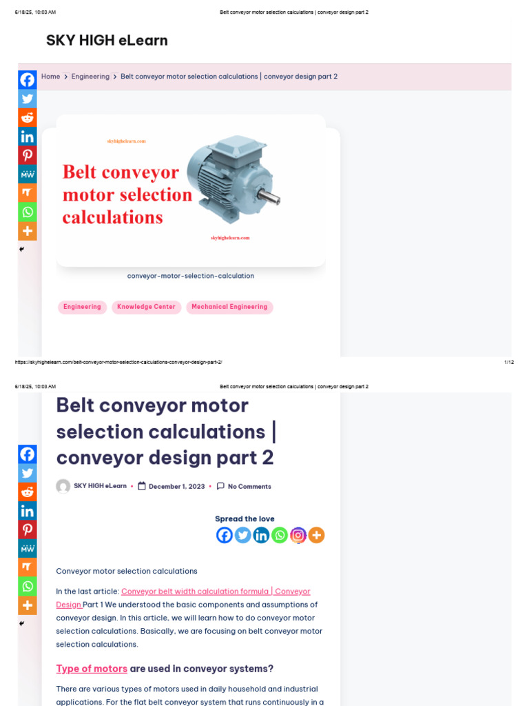 Belt Conveyor Motor Selection Calculations - Conveyor Design Part 2 ...