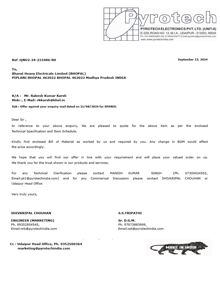 Quotation for Spare Parts Supply | PDF