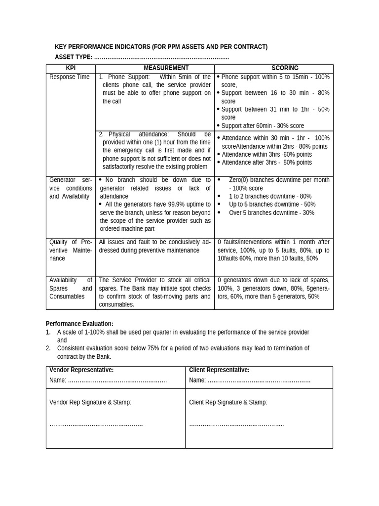 PPM Asset KPI Measurement Guidelines | PDF