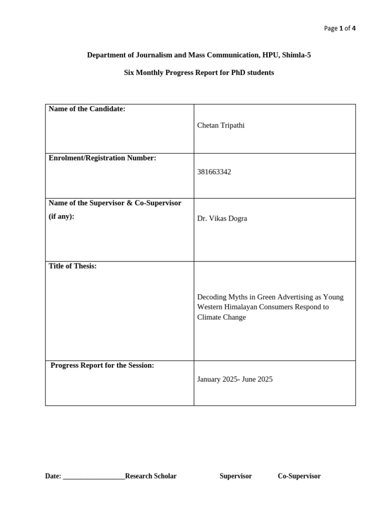PHD Progress Report Format | PDF