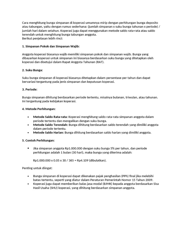 Contoh Soal PPH Final Atas Bunga Simpanan Koperasi | PDF