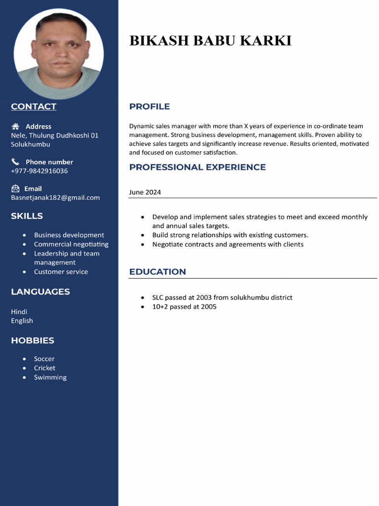 Bikash Babu Karki Cv-1 | PDF