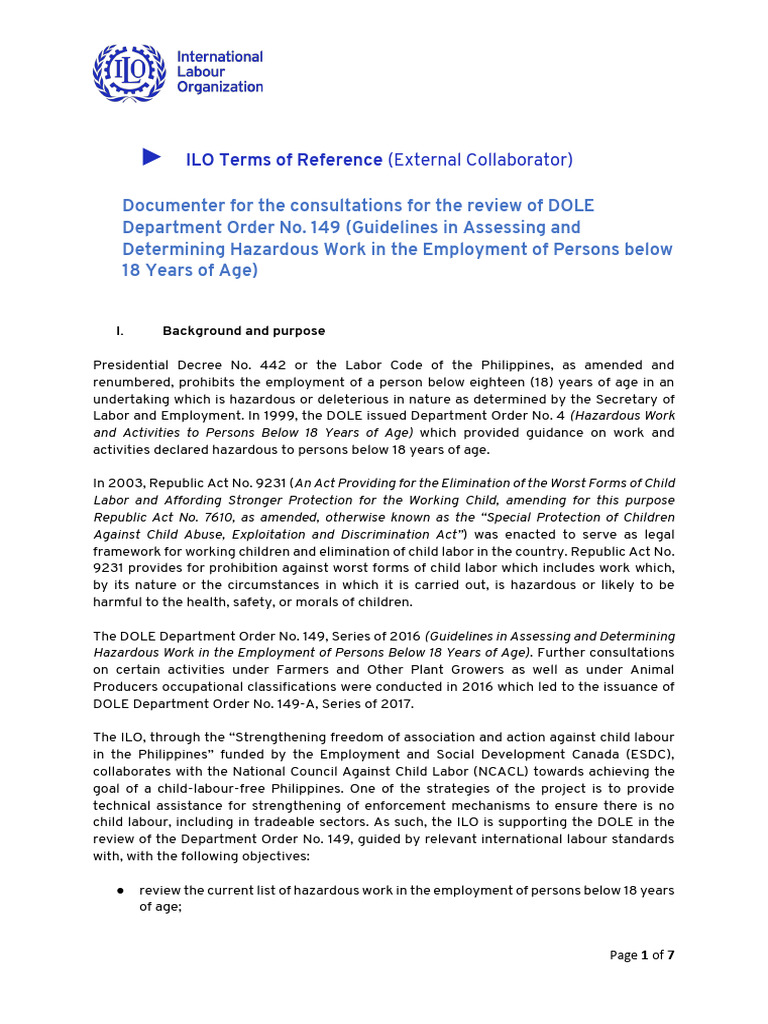 ILO TOR - Documenter - Review of DO No 149 - en | PDF | Occupational ...
