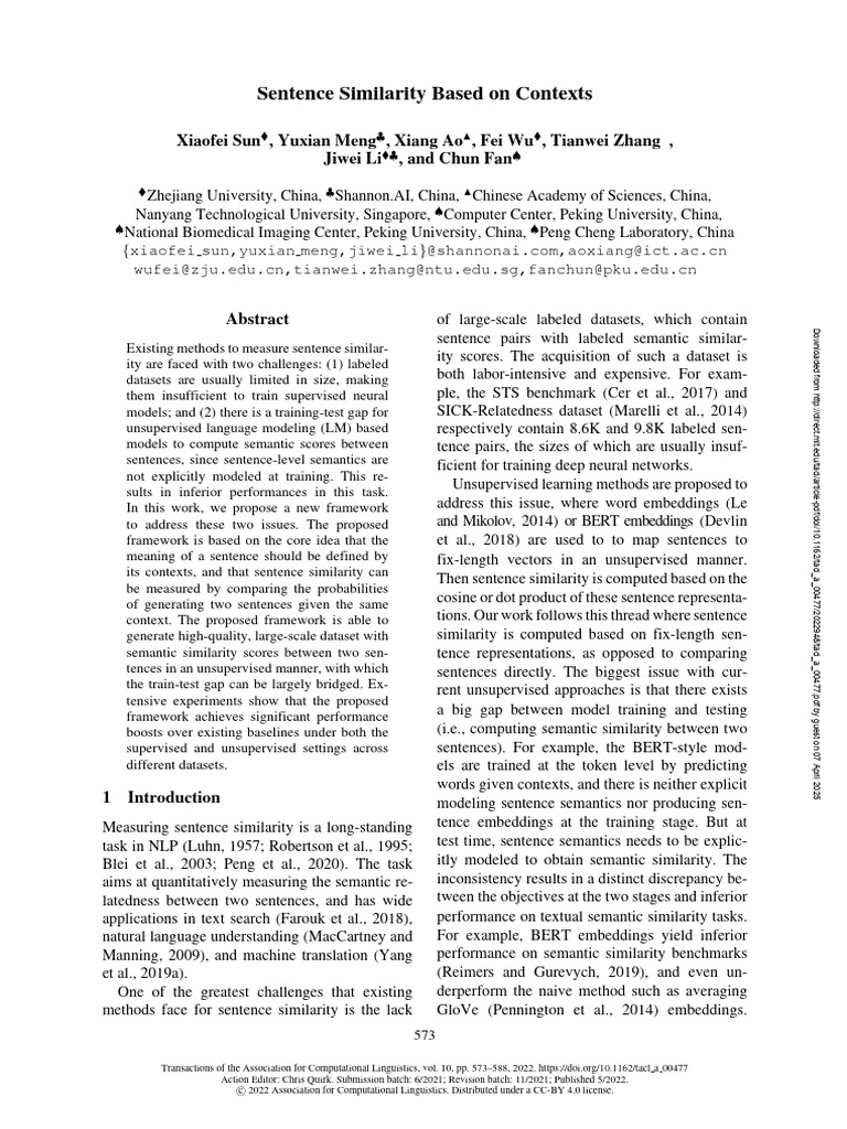 Contextual Framework for Sentence Similarity | PDF | Cognitive Science ...