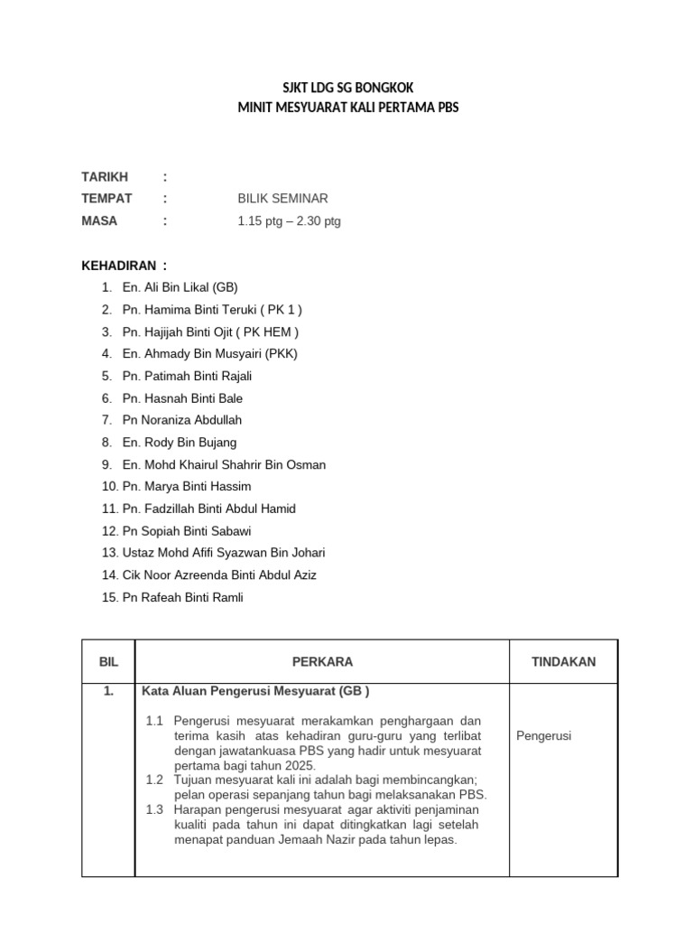 Minit Mesyuarat Pbs | PDF