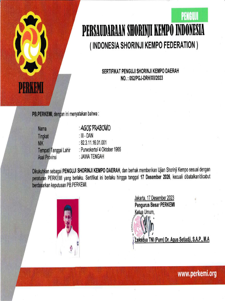 Fotosertifikat 052 PGJ-DRH AGUS PRABOWO Compressed | PDF
