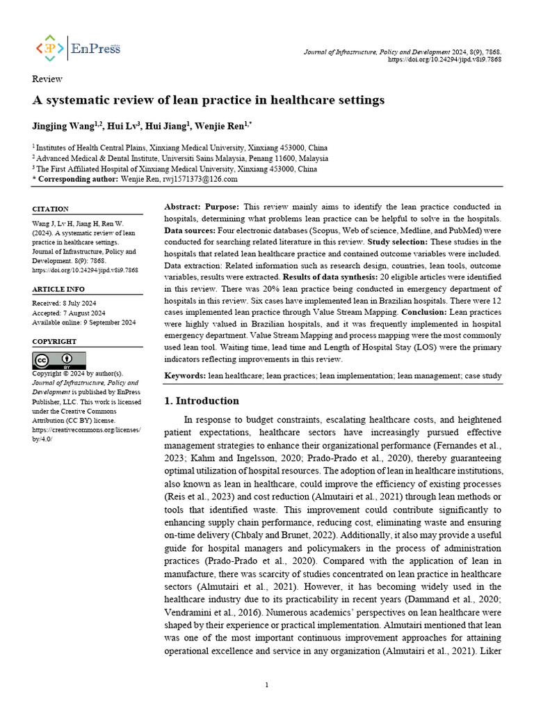 A Systematic Review of Lean Practice in Healthcare Settings | PDF ...