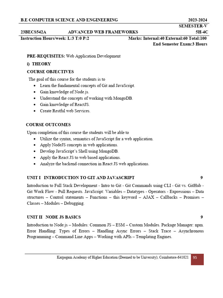 Advance Web Framework-Syllabus | PDF | Java Script | Computer Programming