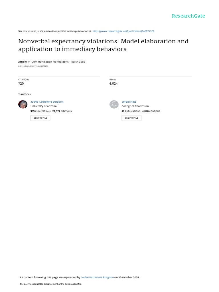 Nonverbal Expectancy Violations in Immediacy | PDF