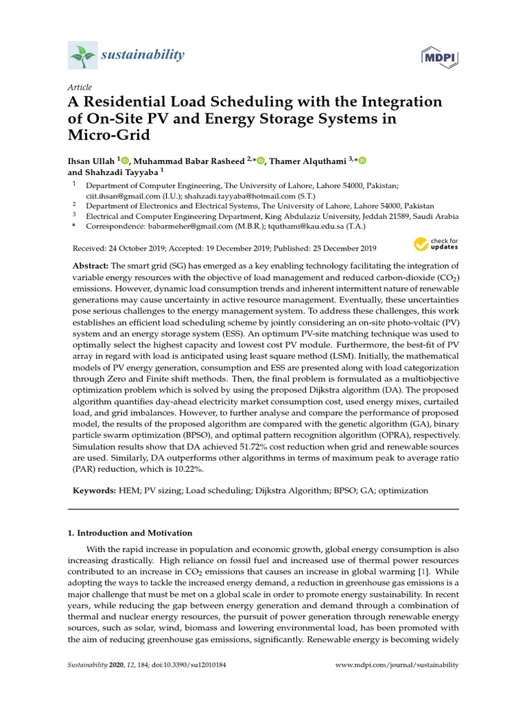 A Residential Load Scheduling With The Integration of On-Site PV and ...