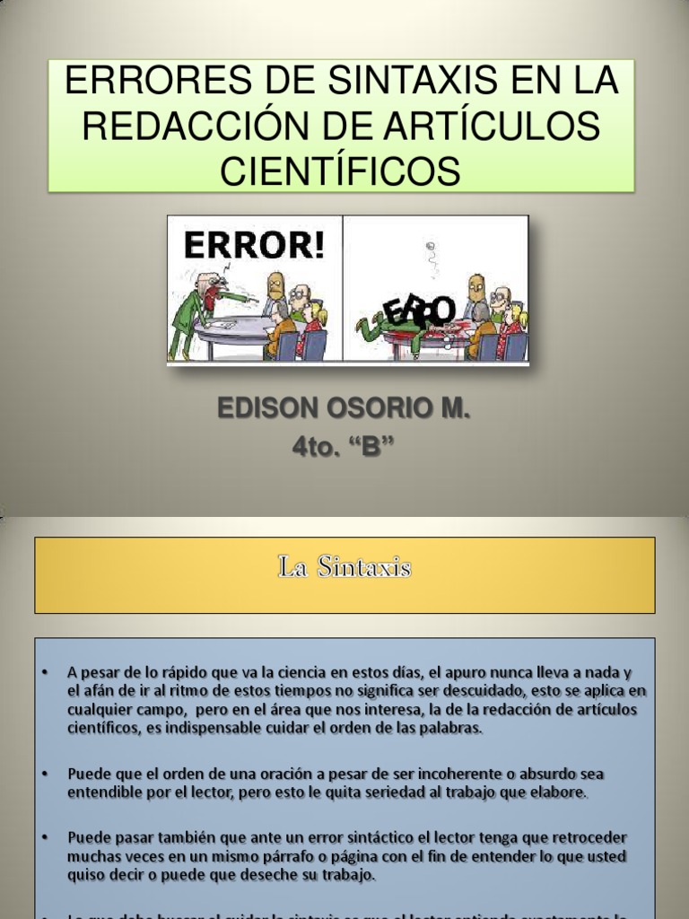 Errores De Sintaxis Sintaxis Ciencia