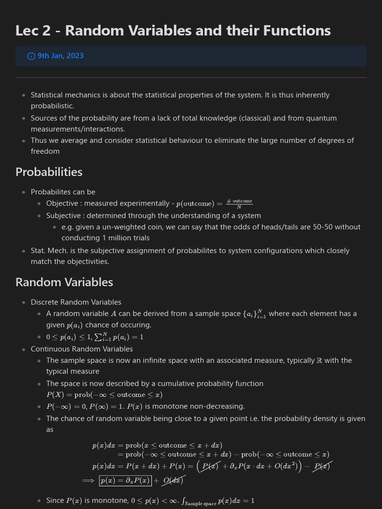 Lec 2 - Random Variables and Their Functions | PDF | Random Variable | Probability Distribution