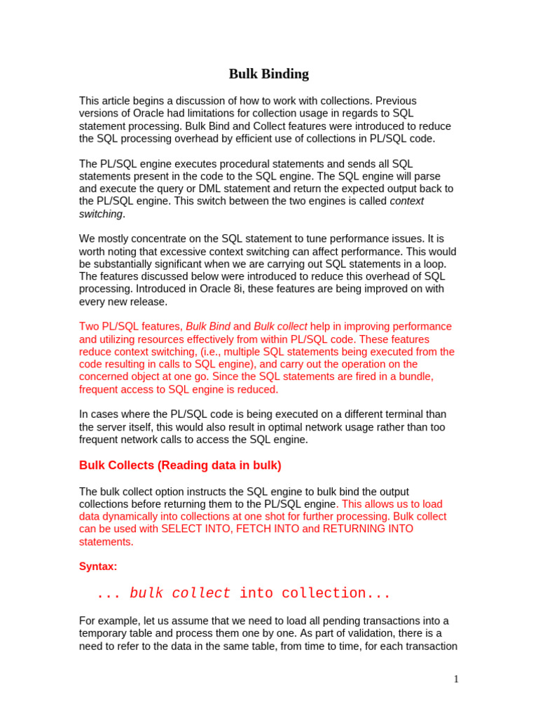 Bulk Binding | PDF | Pl/Sql | Sql