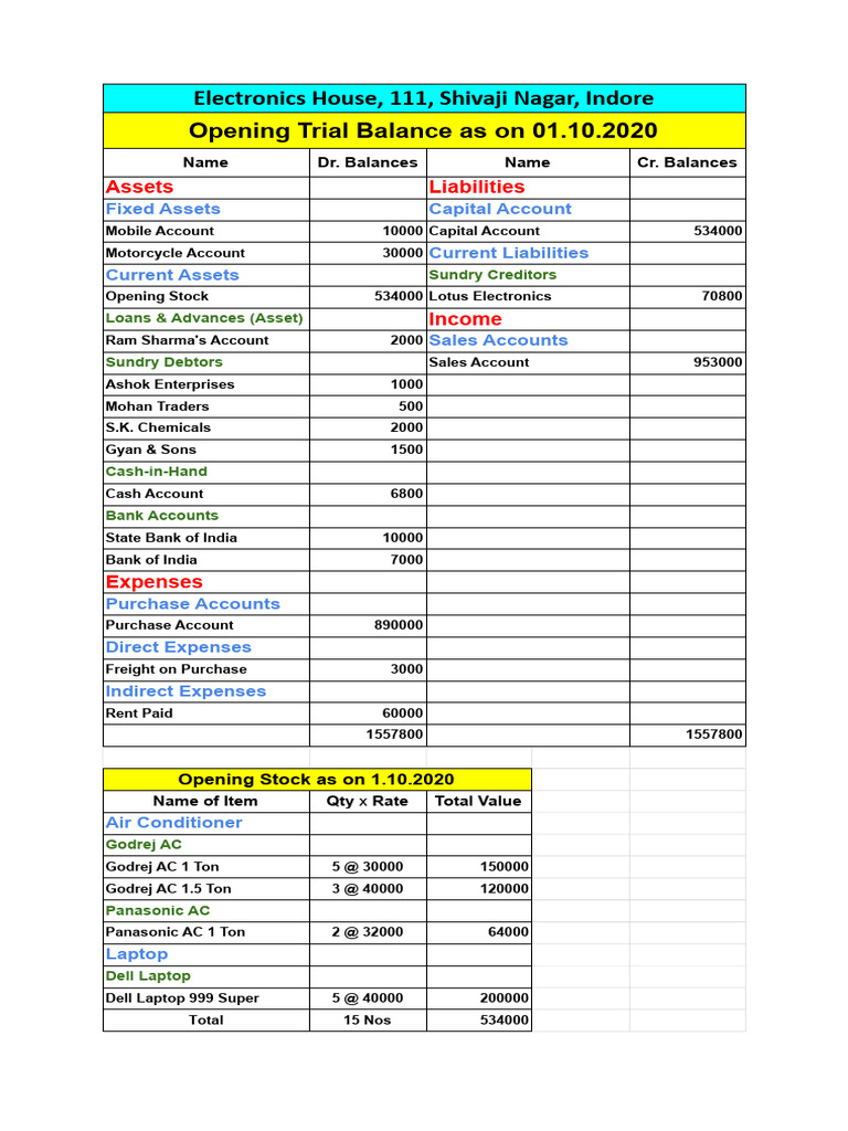 Manual Opening Trial Balance + Stock Items | PDF