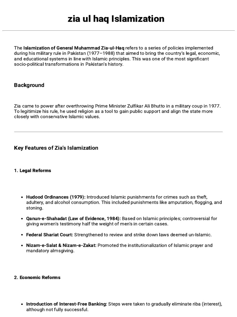 Zia Ul Haq Islamization: Background | PDF | Muhammad Zia Ul Haq ...