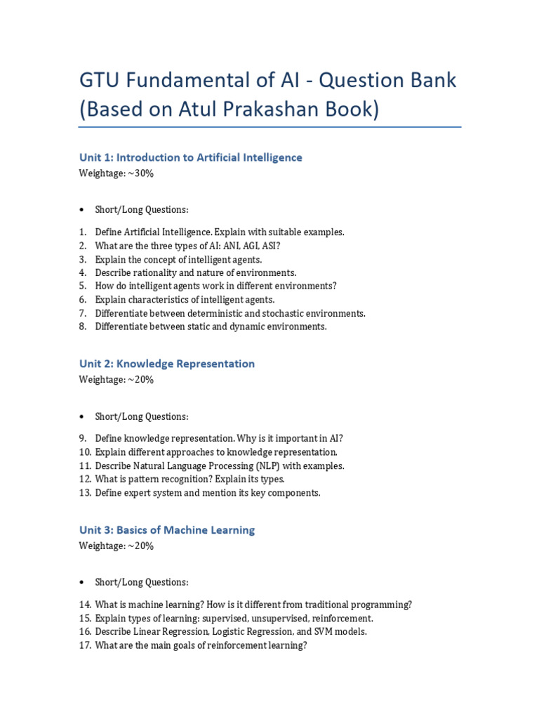 GTU Fundamental of AI Question Bank | PDF