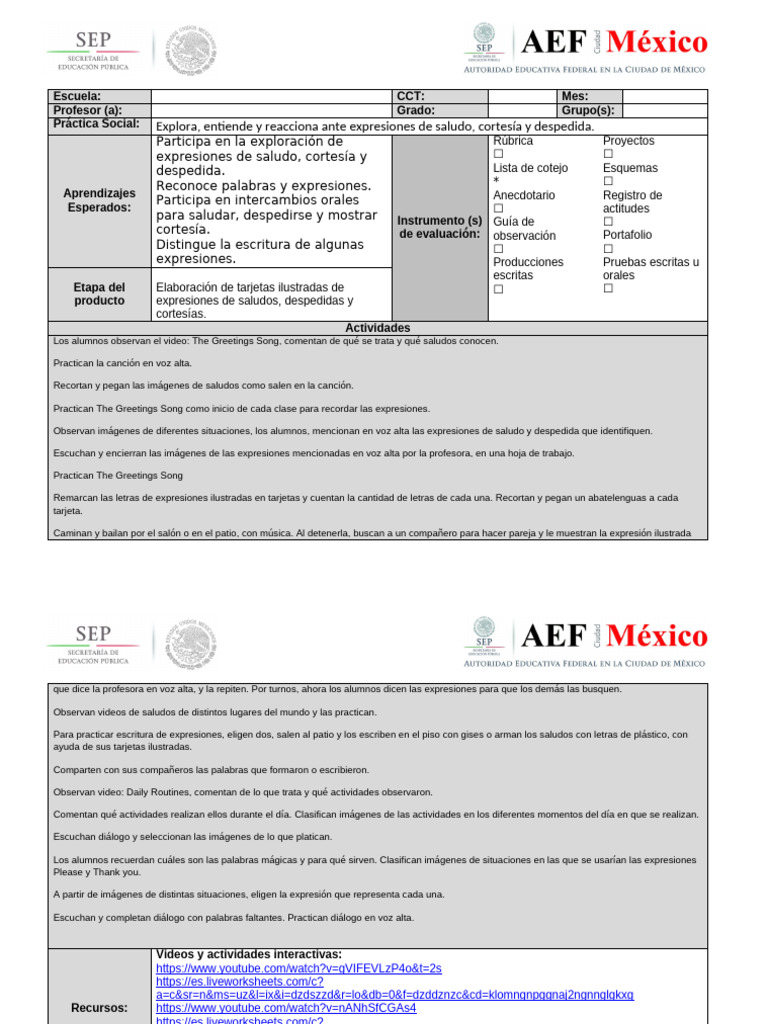 Planeacion de Ingles | PDF