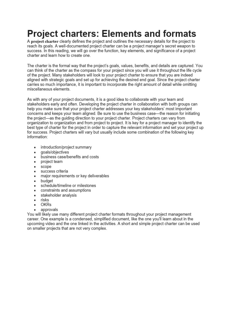 Project Charters Presentation | PDF | Goal | Project Management
