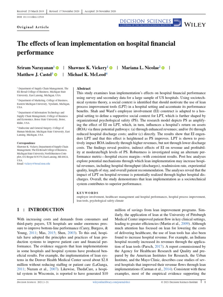 The Effects of Lean Implementation On Hospital Financial Performance ...