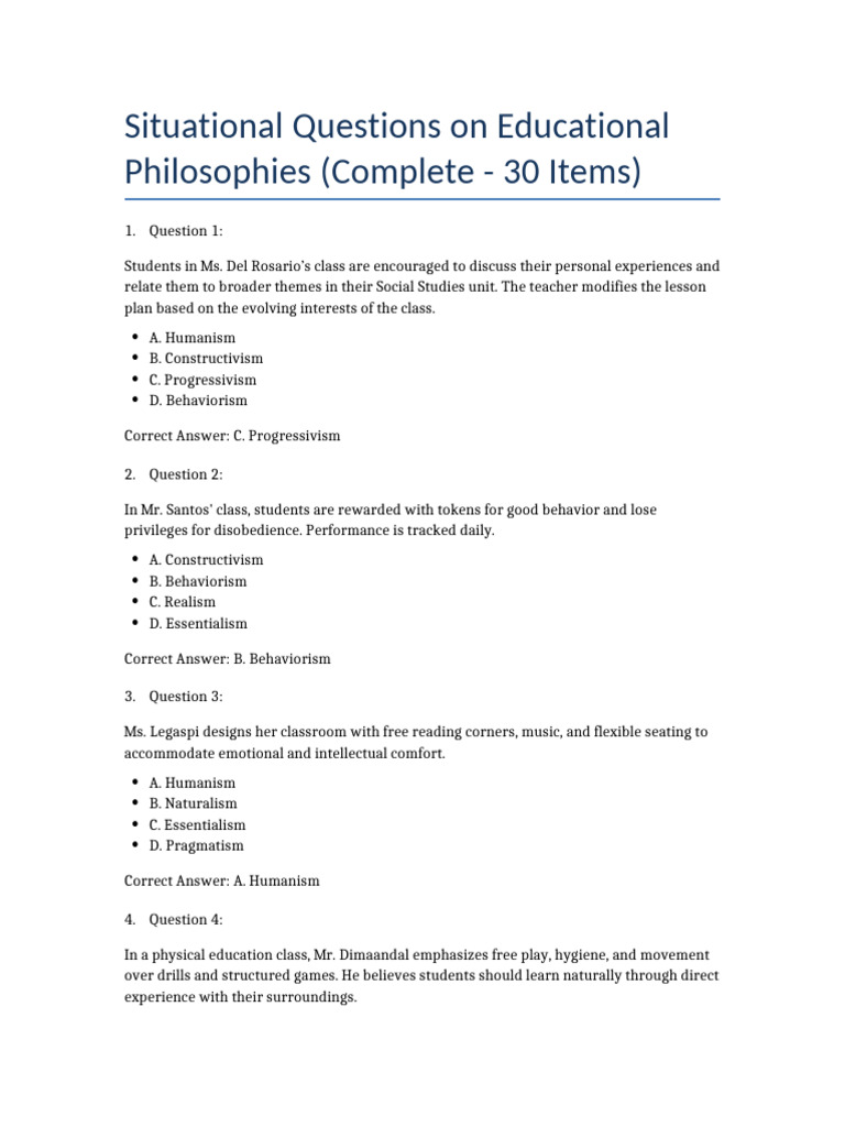 Complete Situational Philosophy Questions 30 | PDF | Constructivism ...