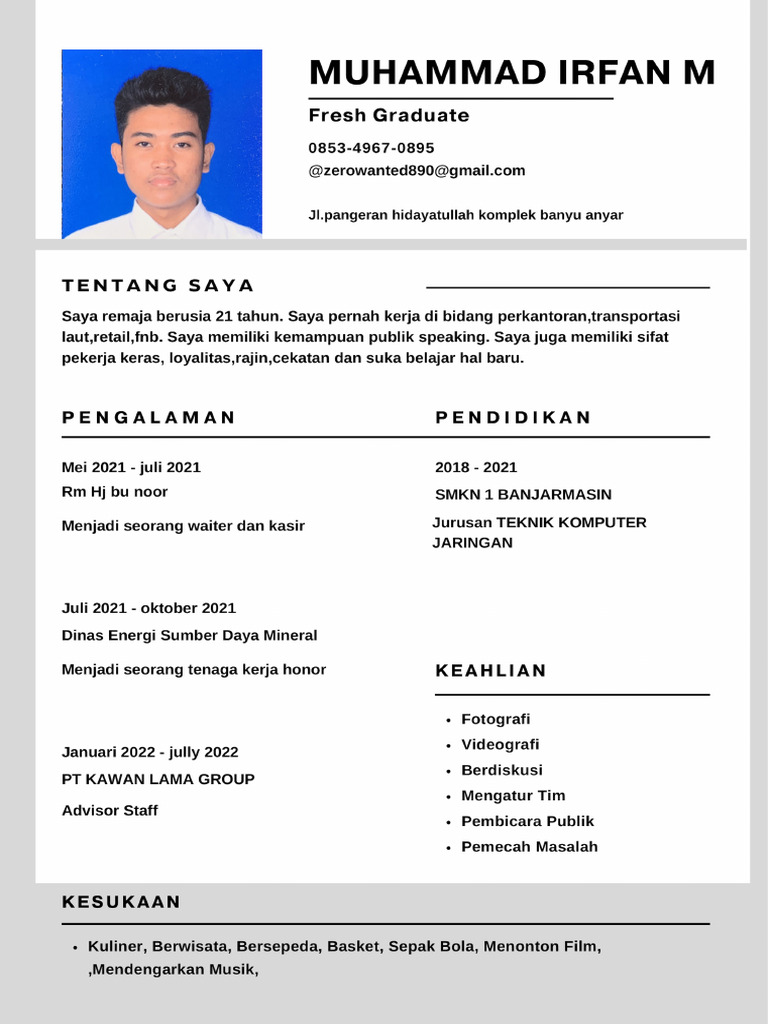 CV Muhammad Irfan M PDF | PDF