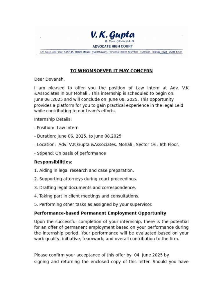 Devansh Offer Letter | PDF