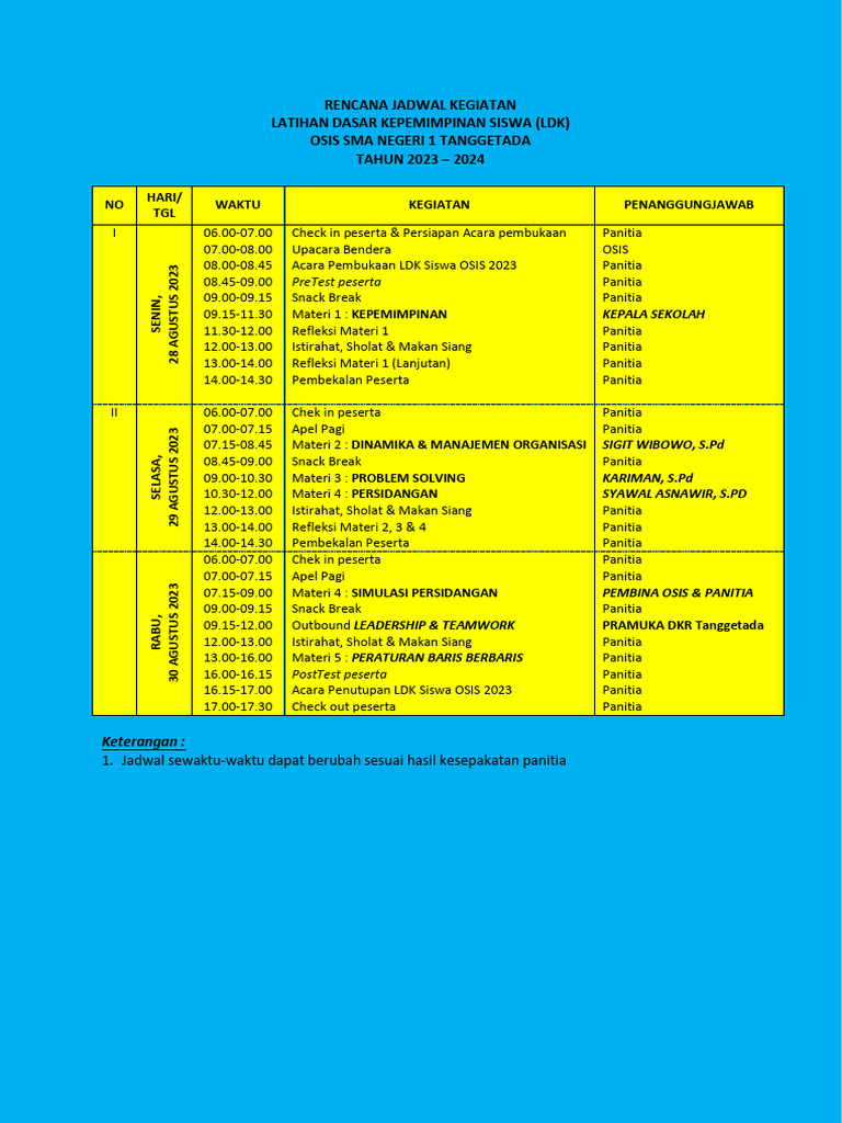 Rencana Jadwal Kegiatan LDK 2023 | PDF