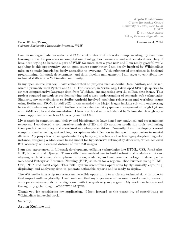 Bioinformatics Internship Application at WMF | PDF | Bioinformatics ...
