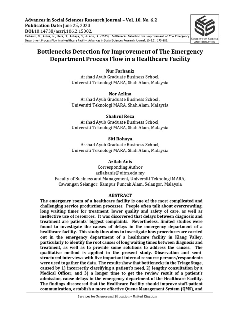 Bottlenecks Detection For Improvement of The Emergency Department ...
