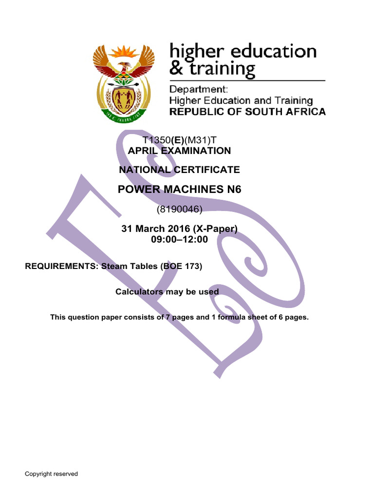 N6 Power Machines April 2016 | PDF | Steam | Diesel Engine