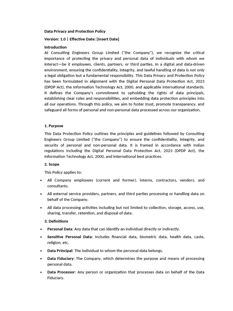 Data Privacy and Protection Policy Reference | PDF | Information ...