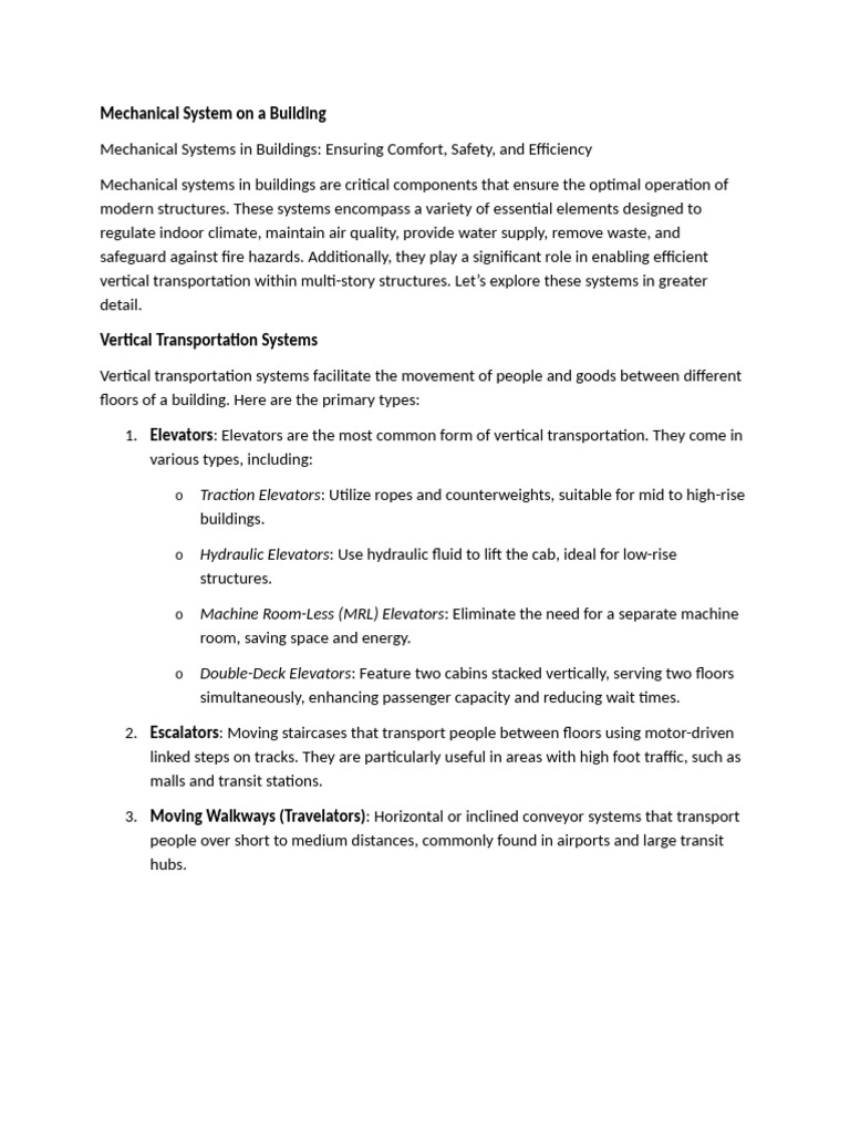 Building Mechanical Systems Overview | PDF | Elevator | Sanitary Sewer