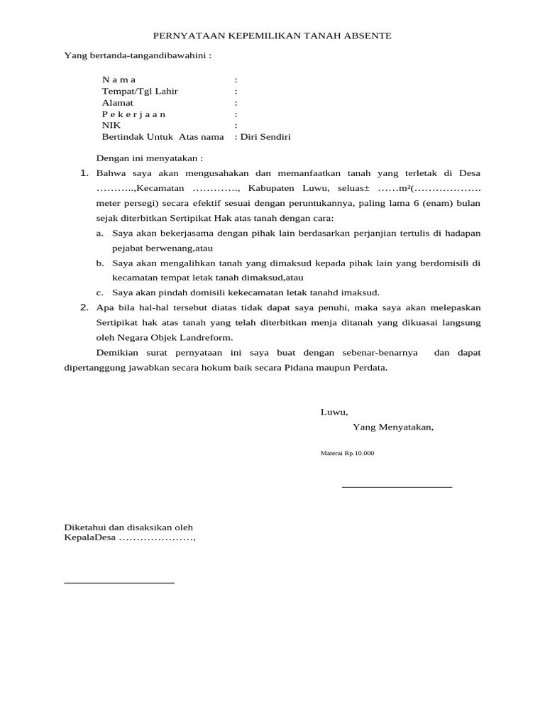Surat Pernyataan Absente New | PDF