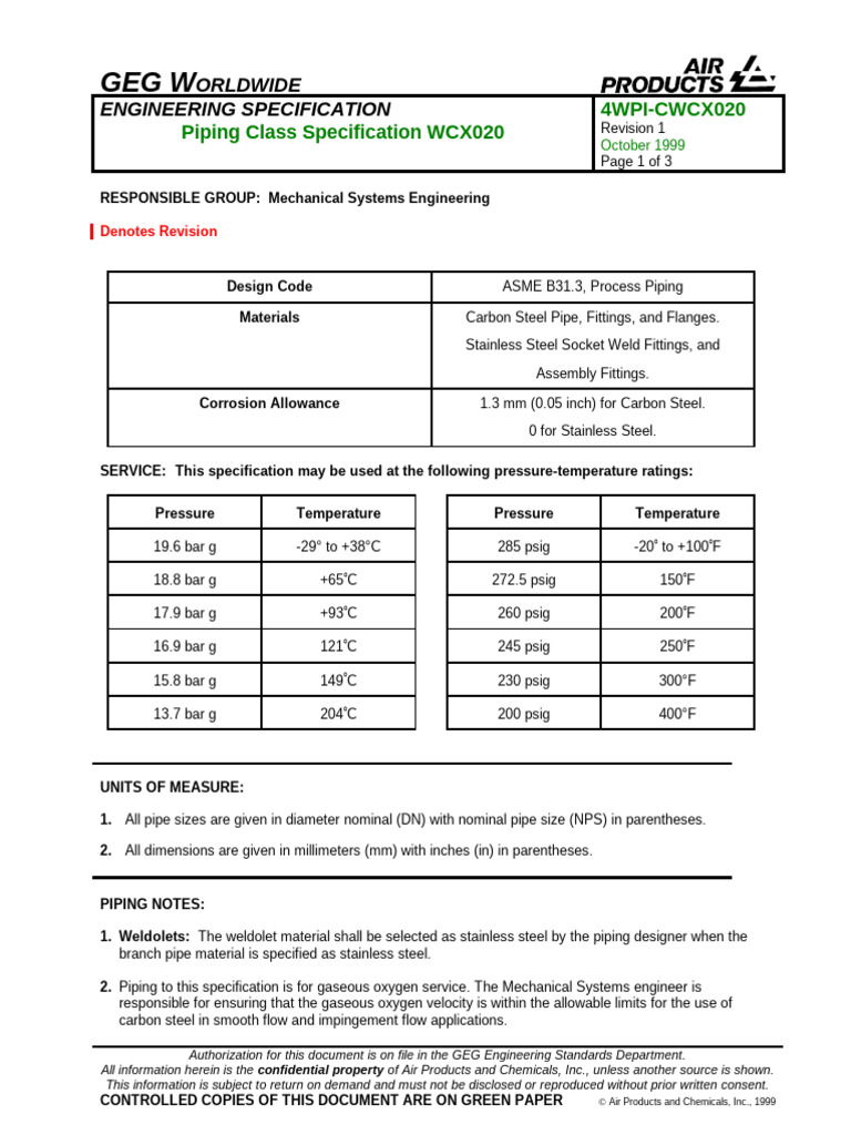 Piping Class Specification WCX020 | PDF | Pipe (Fluid Conveyance ...