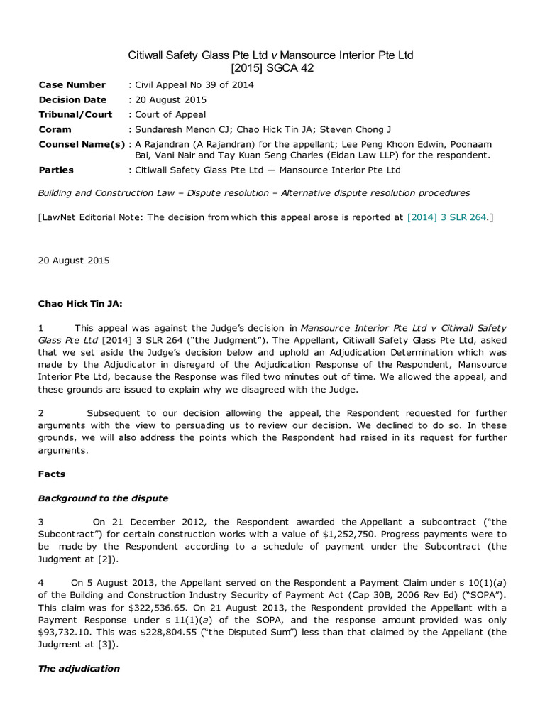2015 - (SOPA-CA-2 Minutes Late) Citiwall V Mansource (2015) SGCA 42 ...