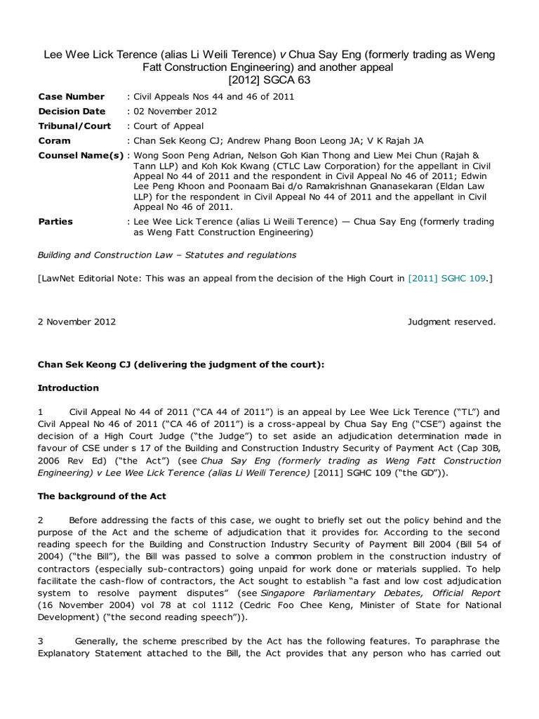 2012 - (SOPA-CA-not Set Aside) Lee Wee Lick Terence V Chua Say Eng ...