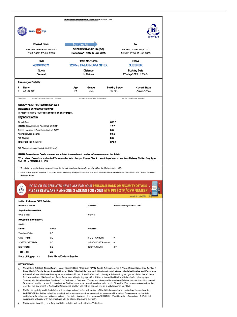Rail NR7402935839212794 | PDF | Identity Document