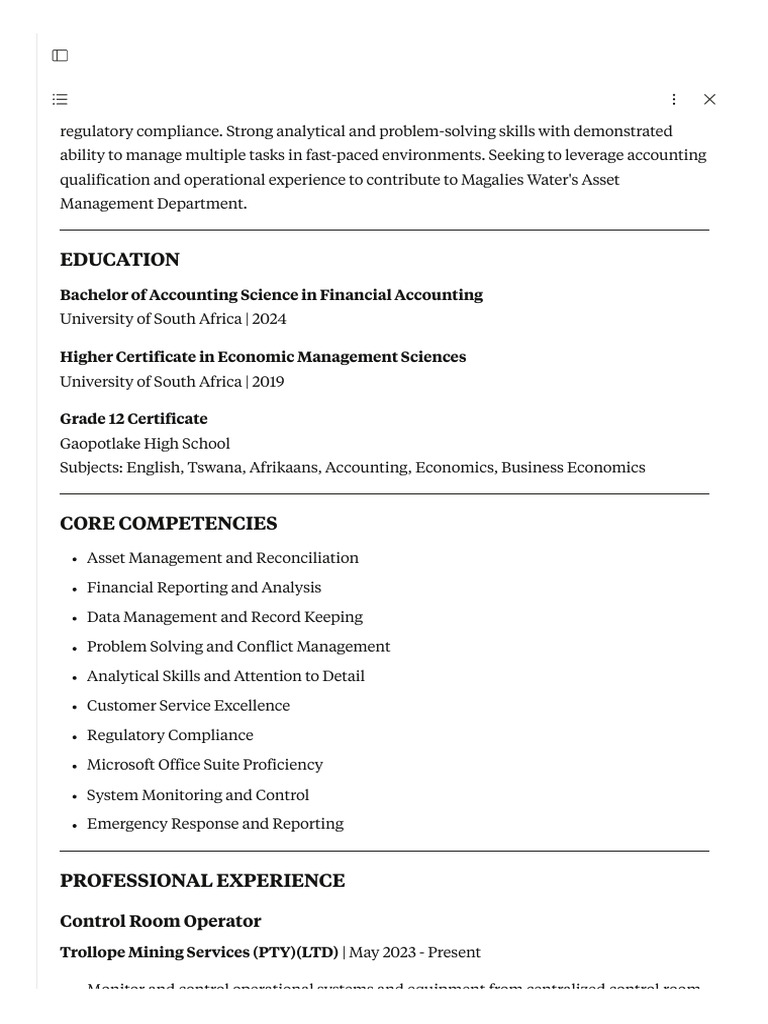 Vivian Setshedi - ATS Optimized CV | PDF | Résumé | Accounting