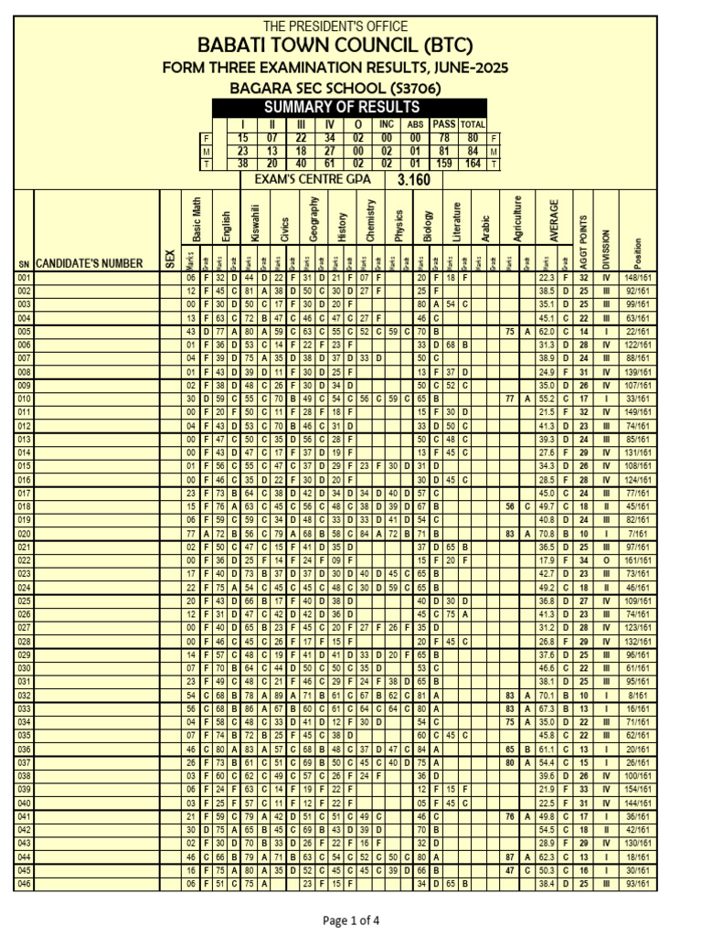 Form Three Examination Results 2025 | PDF