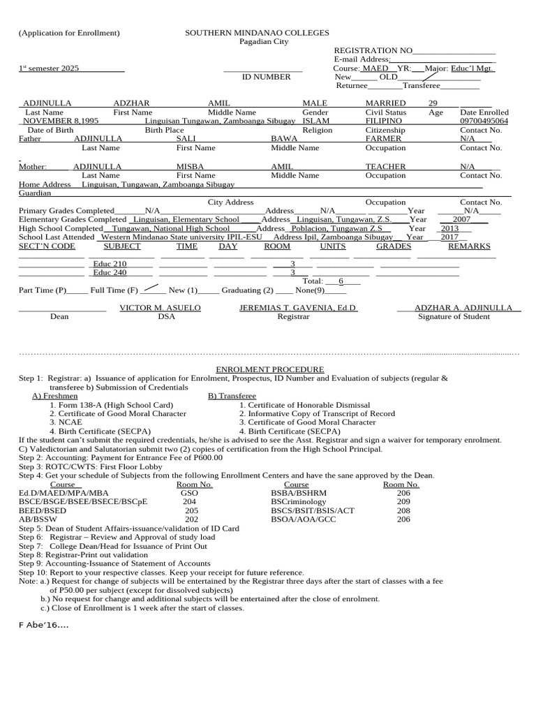 SMC Enrollment Form Masteral 2 | PDF | Birth Certificate | Government And Personhood