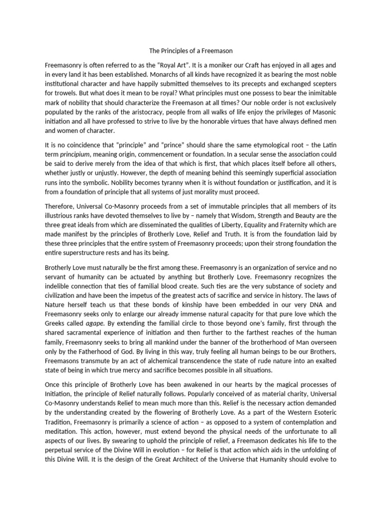 The Principles of A Freemason | PDF | Freemasonry | Nobility