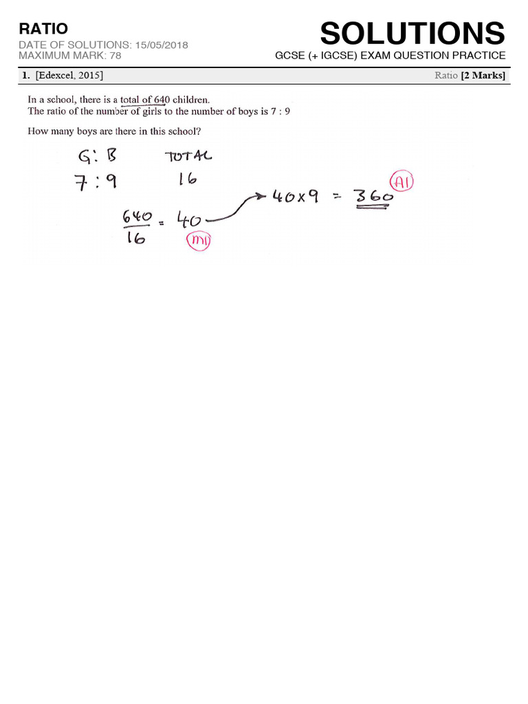 GCSE Ratio Exam Question Solutions | PDF | Accuracy And Precision ...