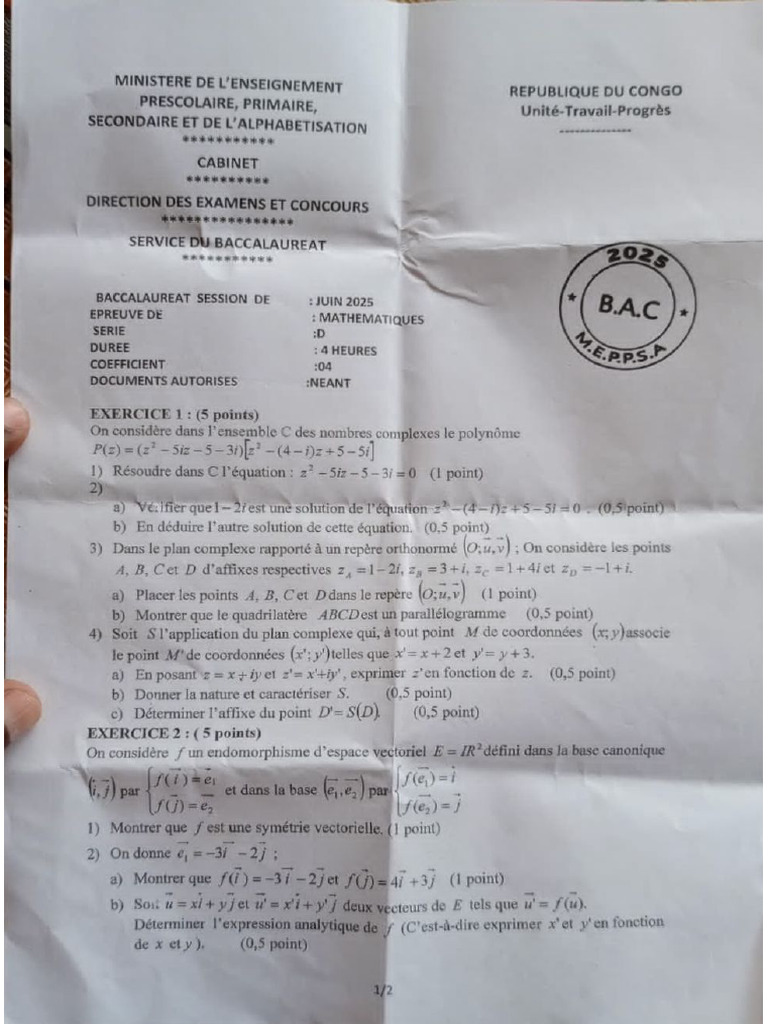 Bac D 2025 Congo Brazzaville | PDF