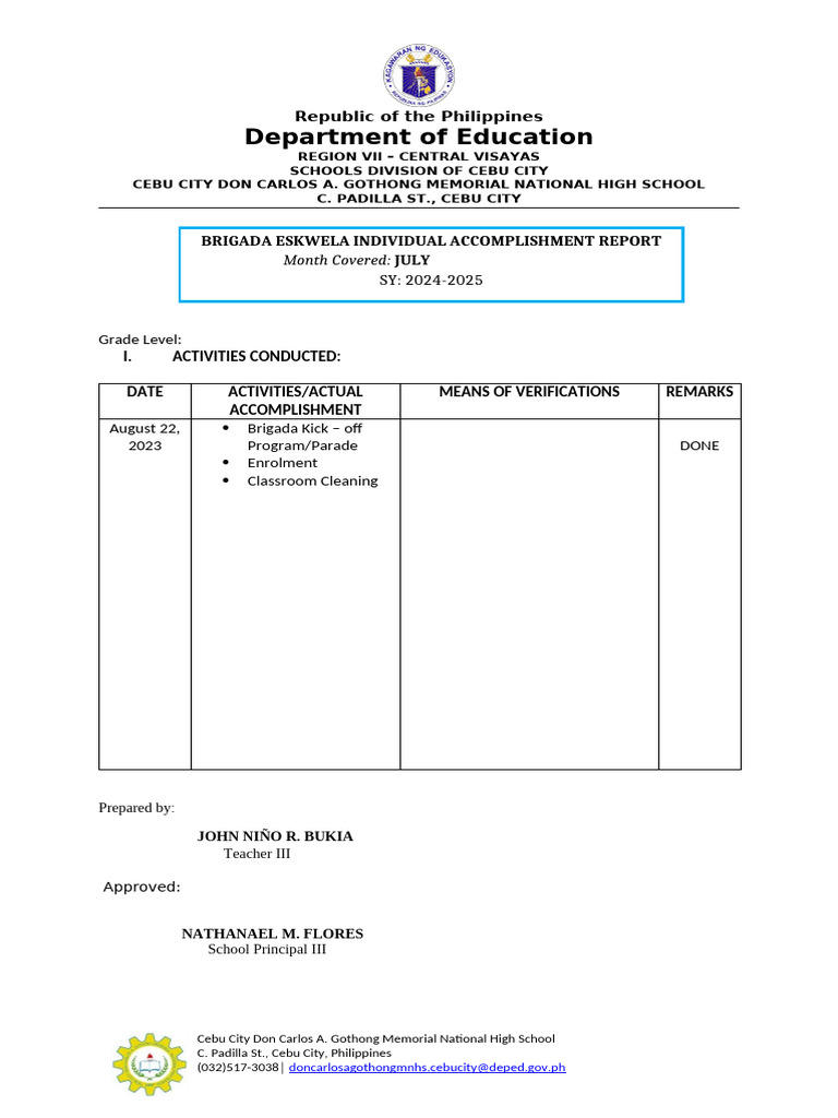 Accomplishment Report Sample | PDF