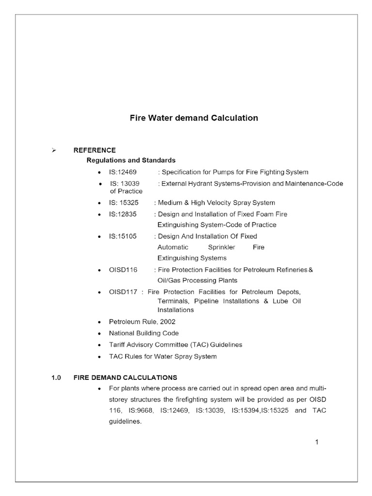 Fire Water Demand Caculation | PDF