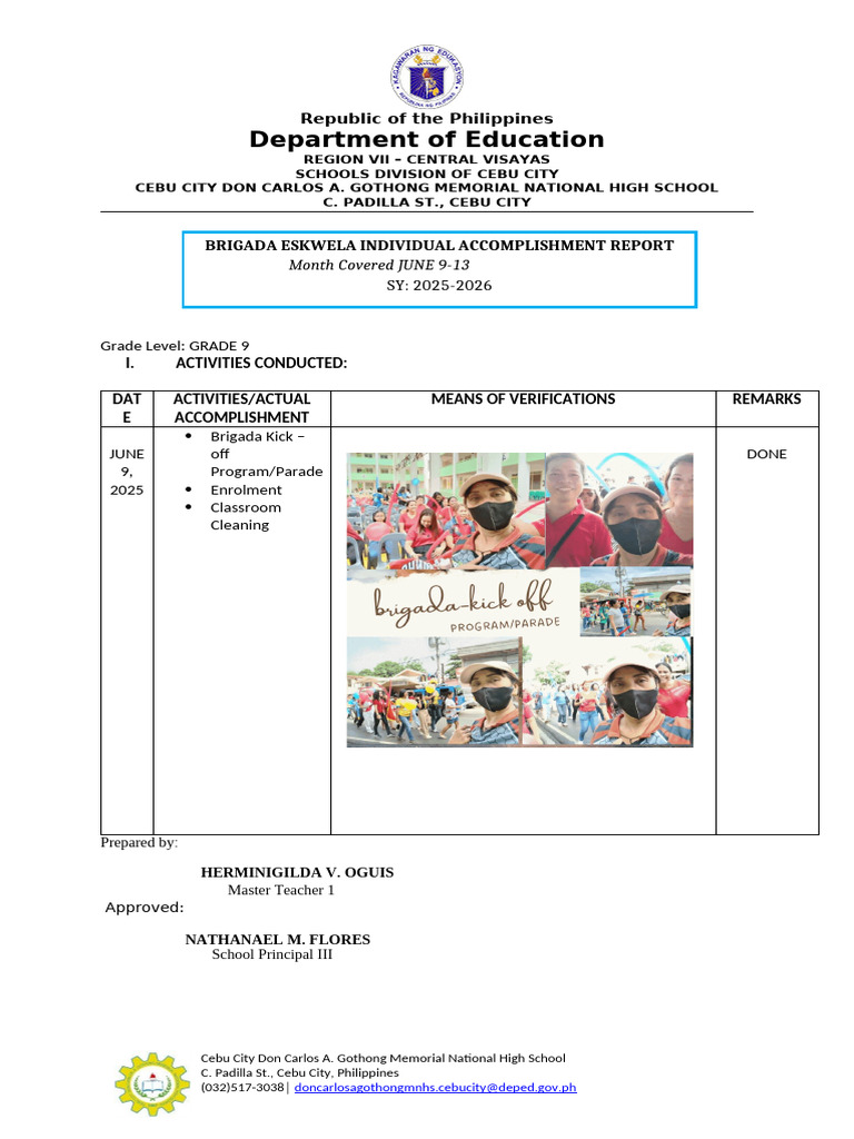 Accomplishment Report Brigada 1st Day 2025 | PDF