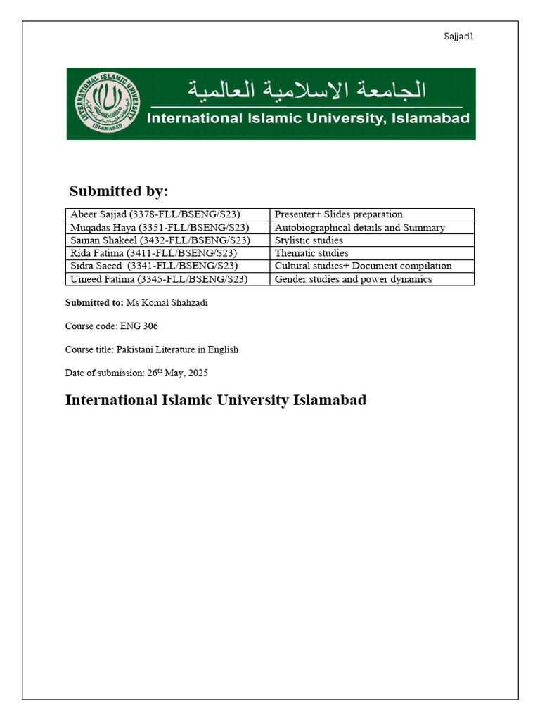 Pakistani Literature Assignment | PDF | Pakistan | Partition Of India