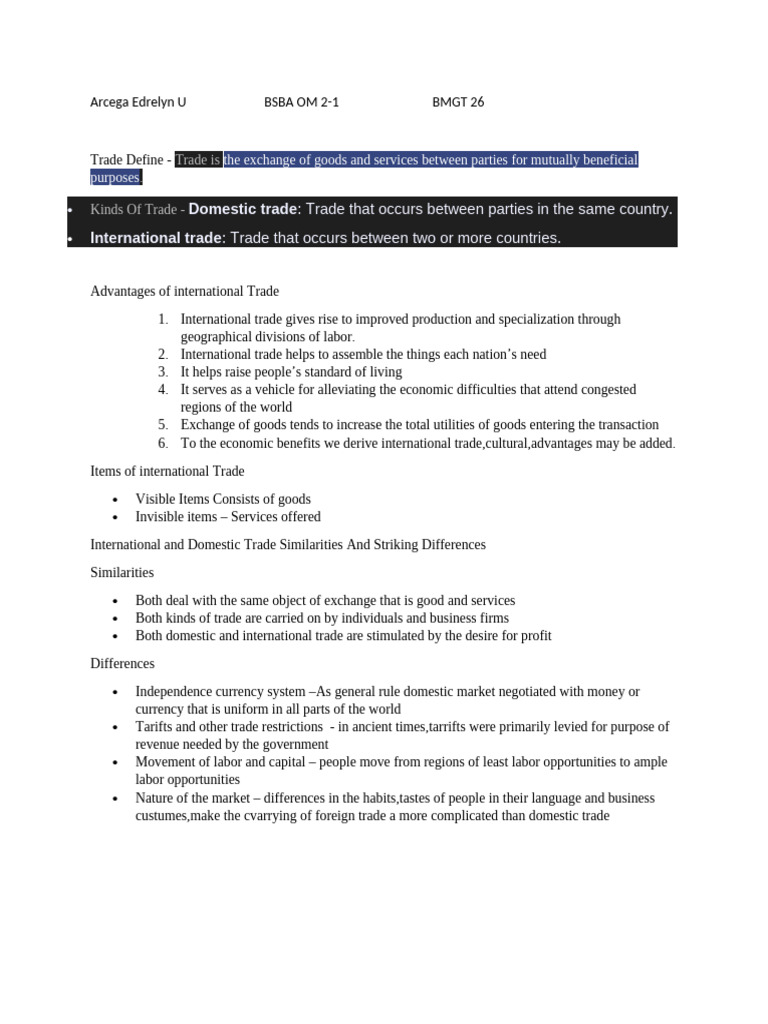 Arcega Edrelyn U BSBA OM 2 | PDF | Demand | Trade